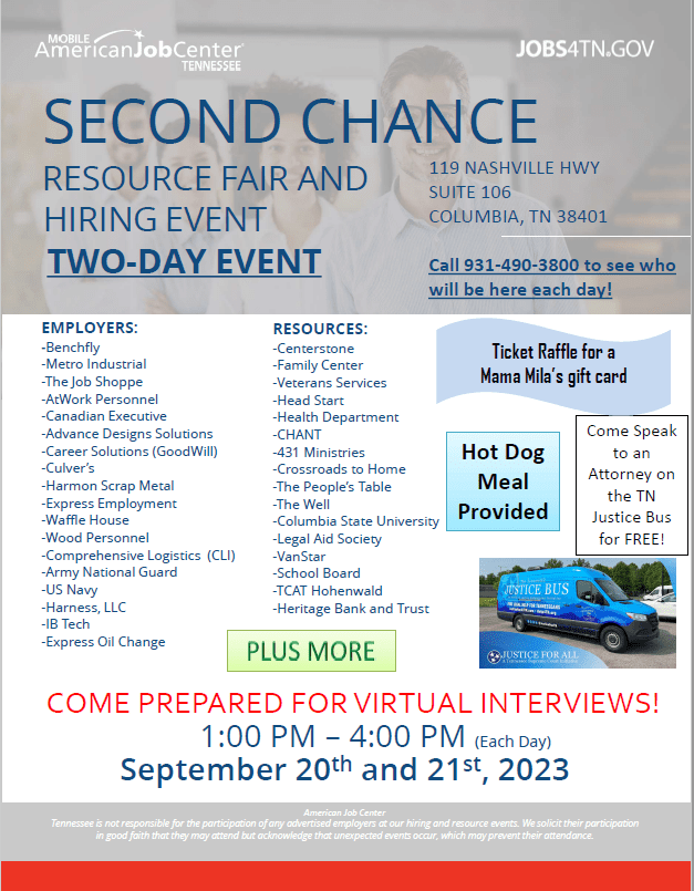 Maury Co - Second Chance Resource Fair & Hiring: 2 Day Event - Justice ...